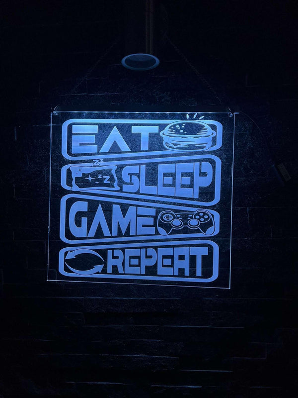 Eat Sleep Game Repeat LED Sign – Vibrant Gaming Room Décor – Luxe Sign ...